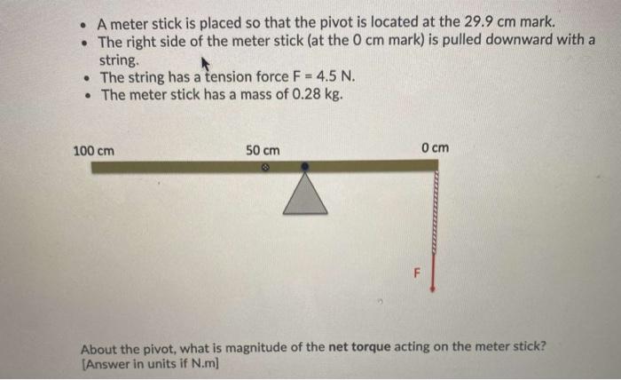 Solved • A meter stick is placed so that the pivot is | Chegg.com