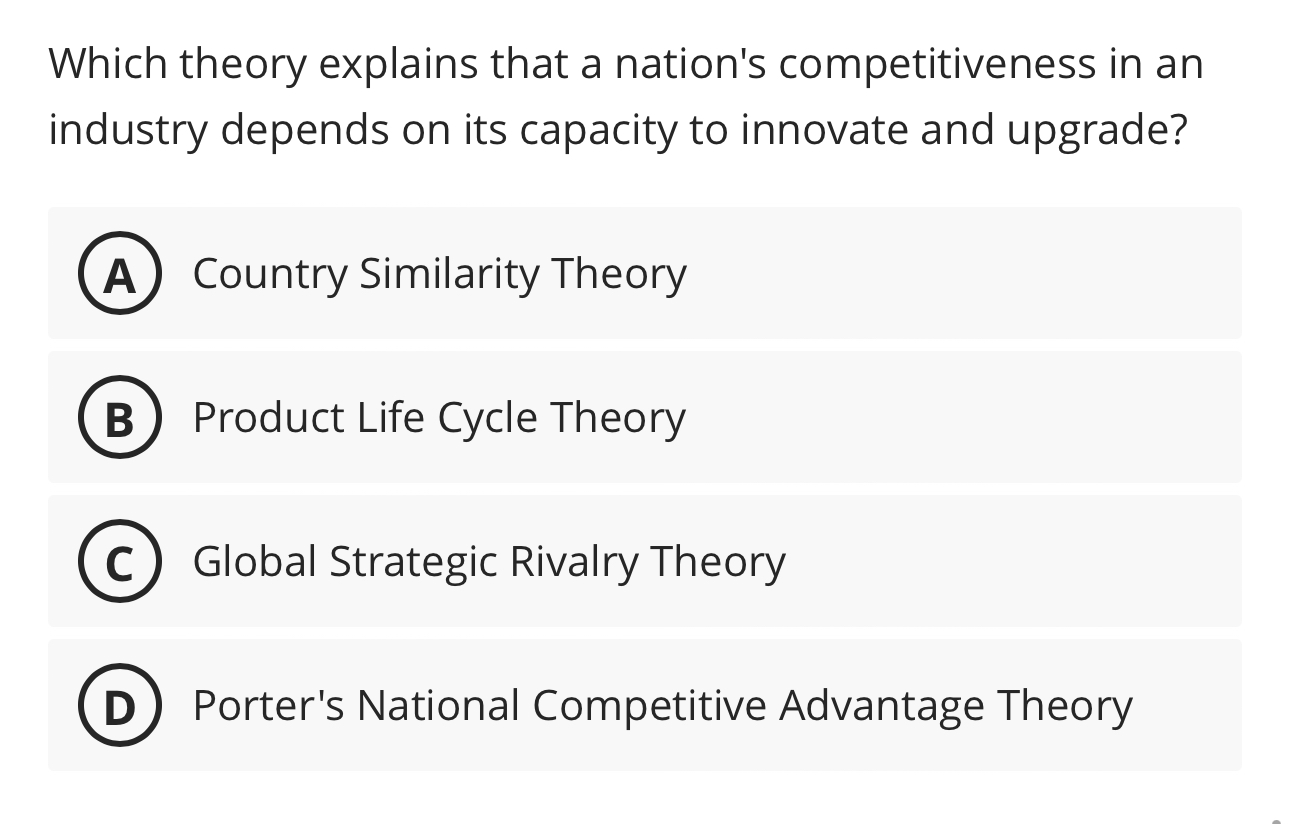 Solved Which theory explains that a nation's competitiveness | Chegg.com