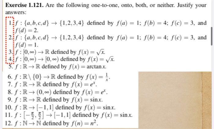 Solved Exercise 1.121. Are the following one-to-one, onto, | Chegg.com