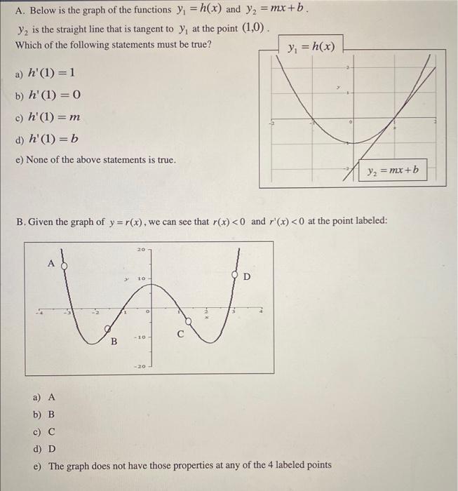 Solved A. Below is the graph of the functions y1=h(x) and | Chegg.com