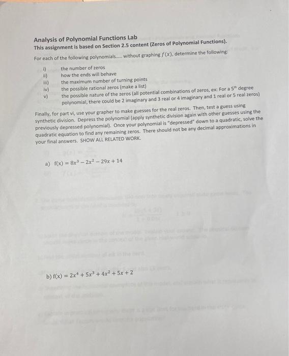 Solved Analysis of Polynomial Functions Lab This assignment | Chegg.com