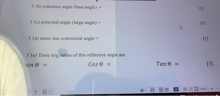 Solved Point =(−1/2,−1/2)5.1b) reference angle (base angle) | Chegg.com