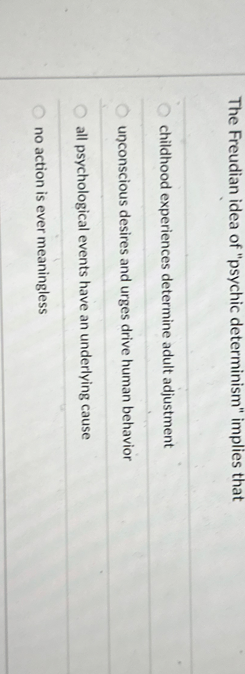 Solved The Freudian idea of "psychic determinism" implies | Chegg.com