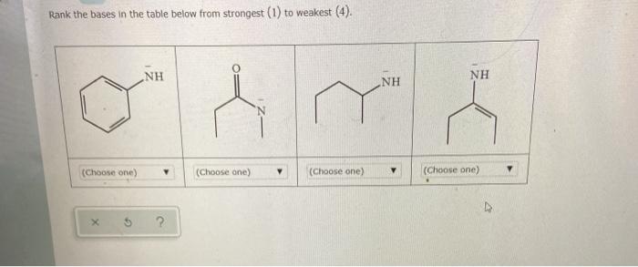 Solved Rank the bases in the table below from strongest (1) | Chegg.com