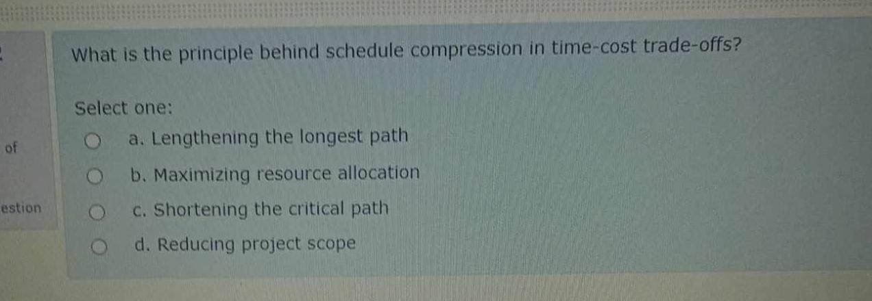 Solved What is the principle behind schedule compression in | Chegg.com