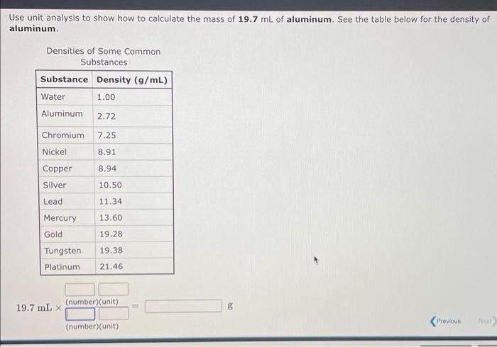 Solved Use unit analysis to show how to calculate the mass | Chegg.com