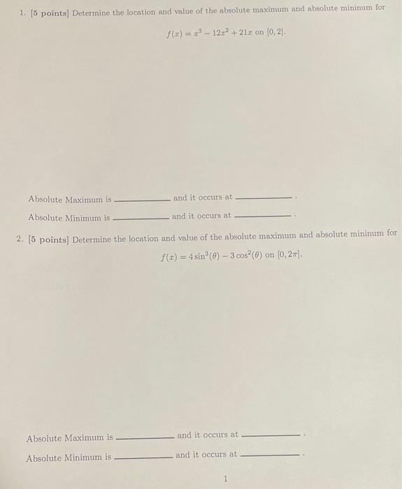 Solved 1. [5 points] Determine the location and value of the | Chegg.com