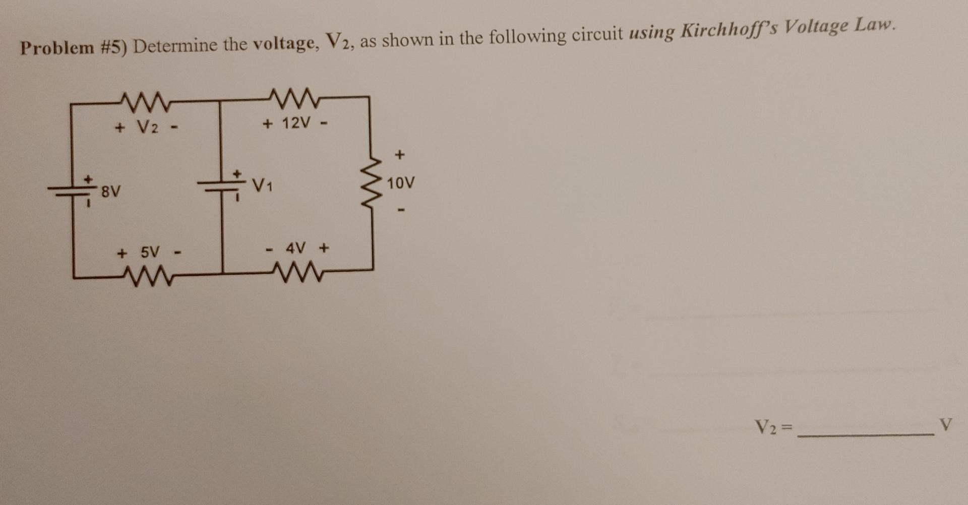 Solved Problem \#5) Determine the voltage, V2, as shown in | Chegg.com