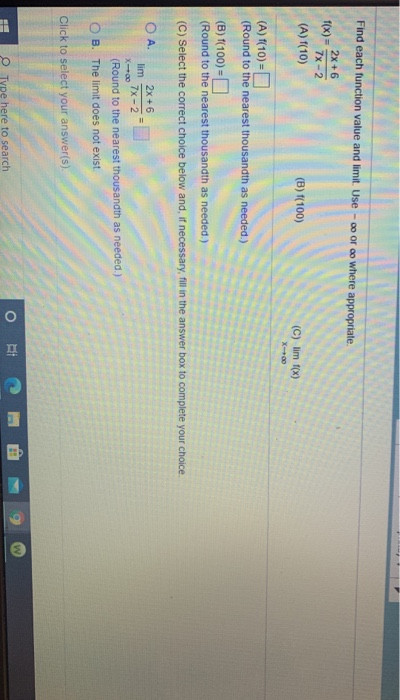 Solved Find each function value and limit. Use - Oro where | Chegg.com