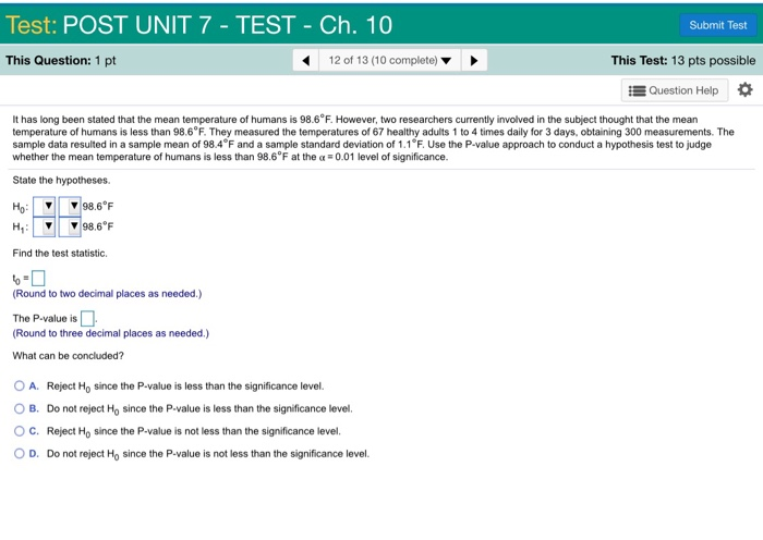 Solved Test: POST UNIT 7 - TEST - Ch. 10 Submit Test 12 of | Chegg.com