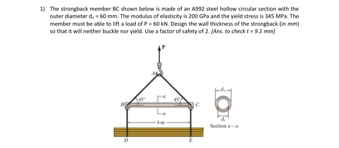 Solved 1) The strongback member BC shown below is made of an | Chegg.com
