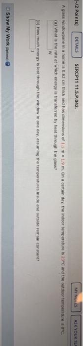 Solved 1-/2 points) DETAILS SERCP11 11.5.P.042. MY NOTES ASK | Chegg.com Solved 1-/2 points) DETAILS SERCP11 11.5.P.042. MY NOTES ASK | Chegg.com