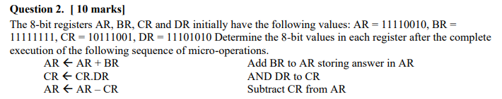 Solved Question 2. [ 10 ﻿marks]The 8 -bit registers AR,BR,CR | Chegg.com
