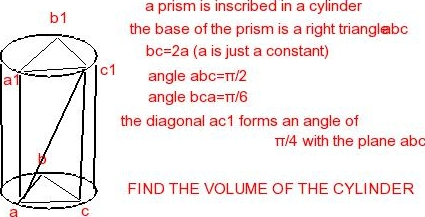Solved A prism is inscribed in a cylinder the base of the | Chegg.com