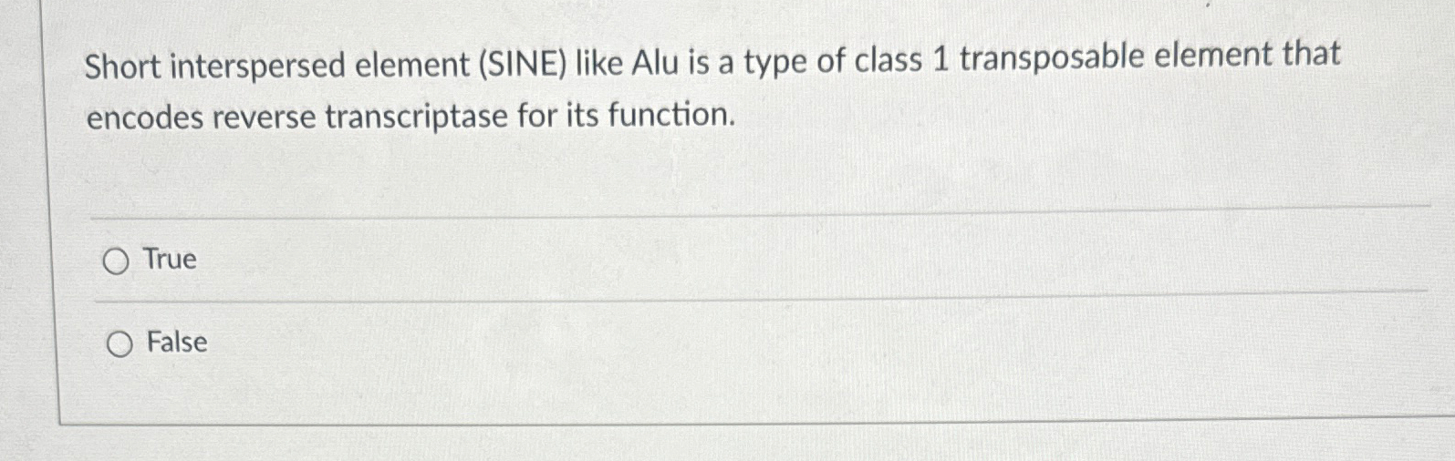 Solved Short interspersed element (SINE) ﻿like Alu is a type | Chegg.com