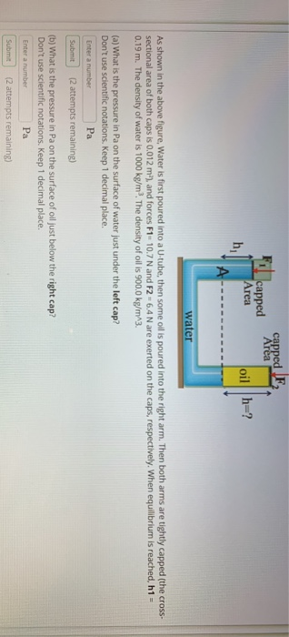 Solved capped Prod Les oil h=? Area water As shown in the | Chegg.com