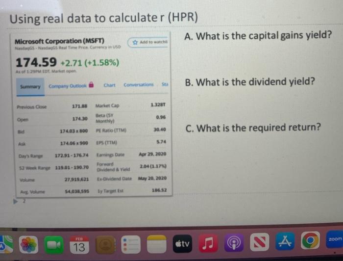 Solved Using real data to calculate r (HPR) A. What is the | Chegg.com