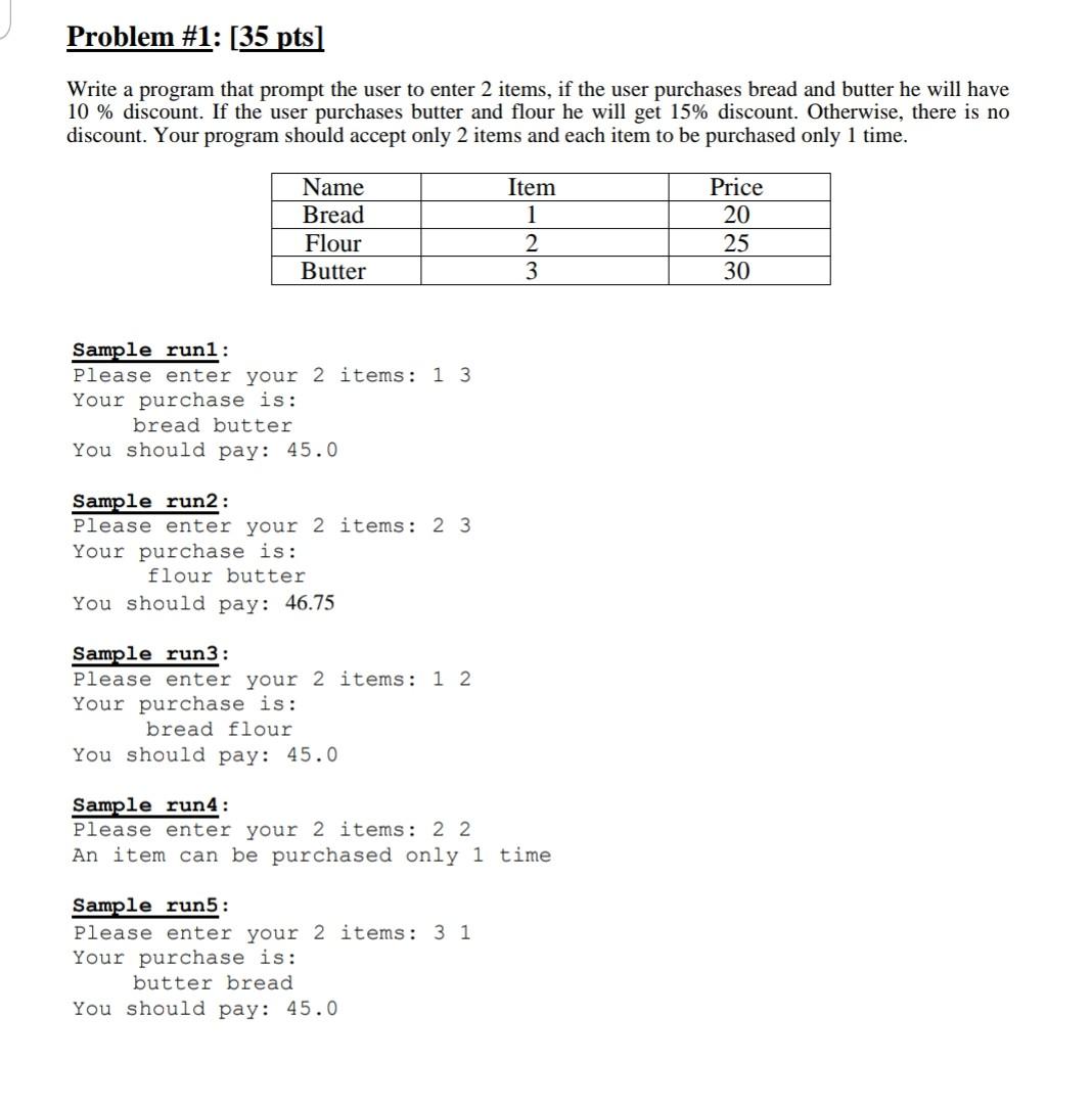 Solved Problem #1: [35 pts] Write a program that prompt the | Chegg.com