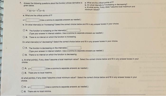 Solved 4 Answer The Following Questions About The Function