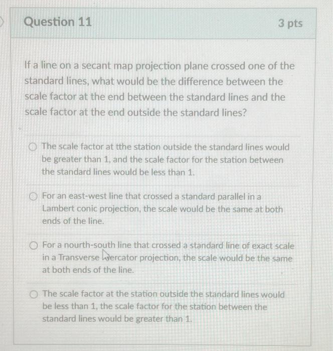 If a line on a secant map projection plane crossed | Chegg.com