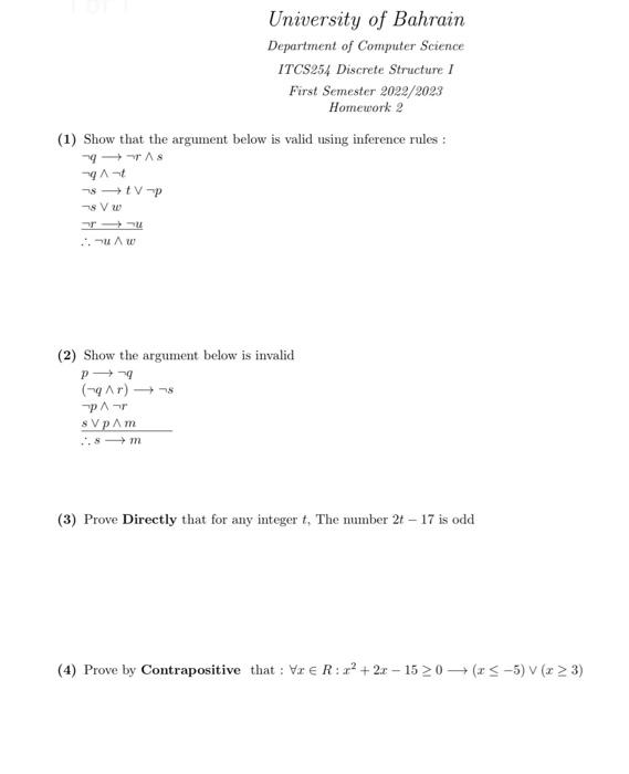 Solved University of Bahrain Department of Computer Science | Chegg.com