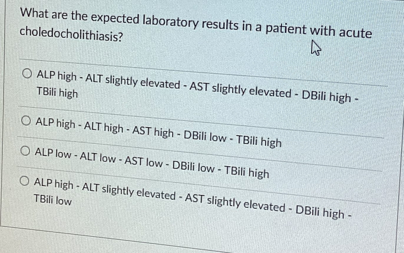Solved What are the expected laboratory results in a patient | Chegg.com
