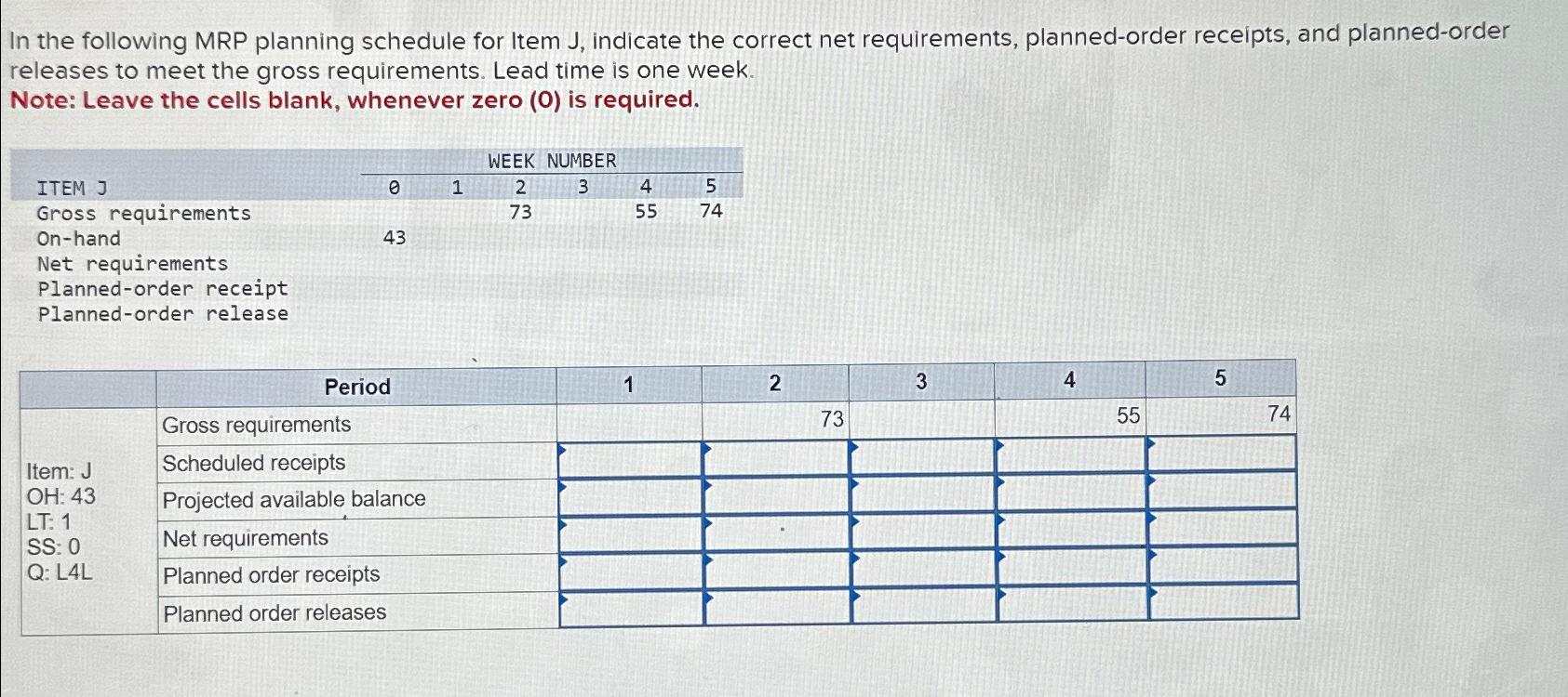 Solved In the following MRP planning schedule for Item J, | Chegg.com