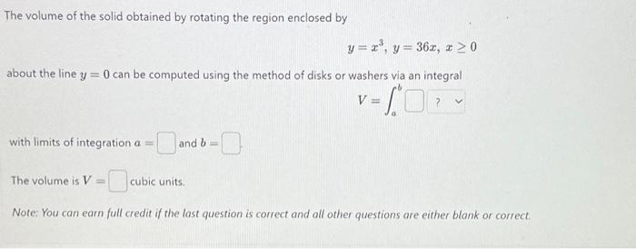 Solved The volume of the solid obtained by rotating the | Chegg.com