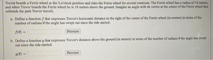 Solved Trevor boards a Ferris wheel at the 3-o'clock | Chegg.com