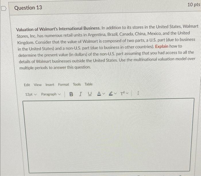 Solved Valuation of Walmart's International Business. In | Chegg.com