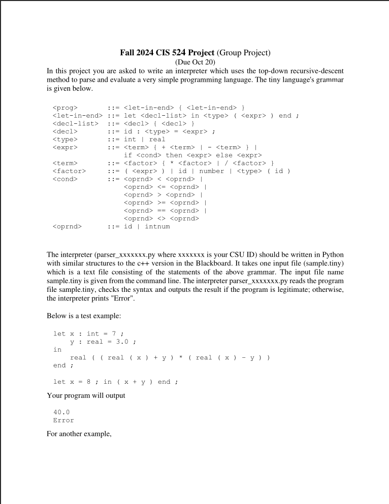 Solved Fall 2024 ﻿CIS 524 ﻿Project (Group Project)(Due Oct | Chegg.com