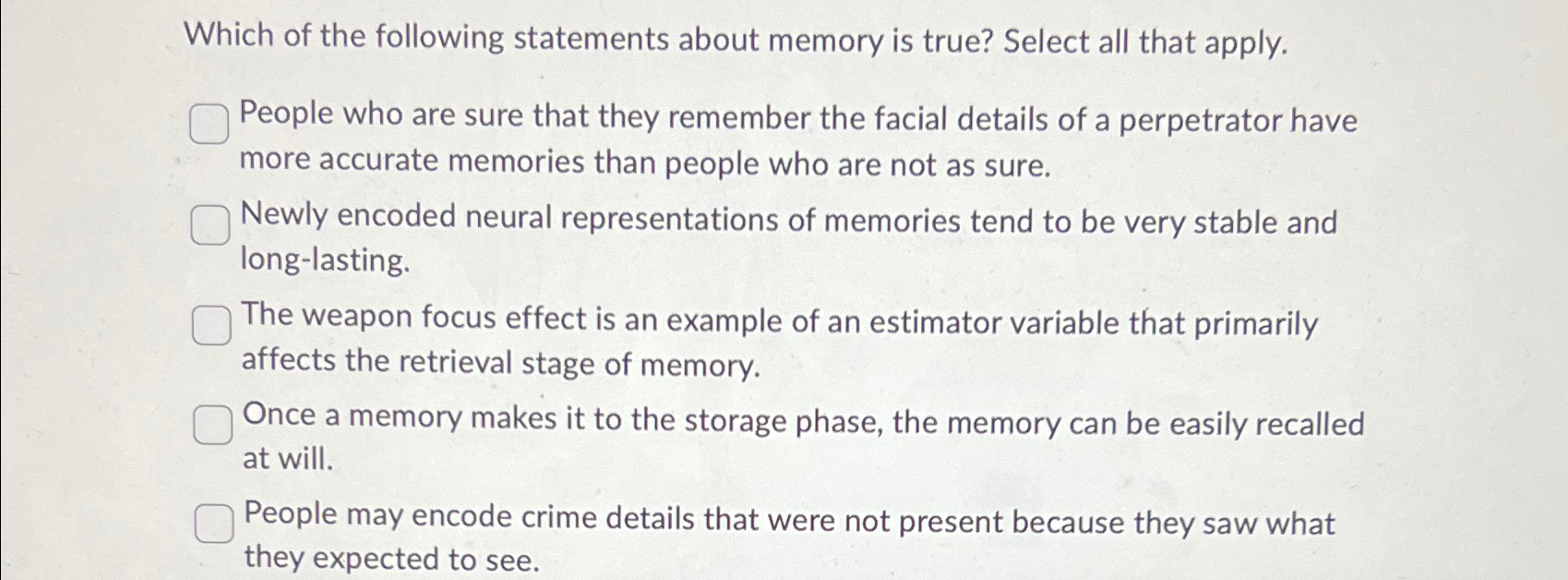Solved Which of the following statements about memory is | Chegg.com