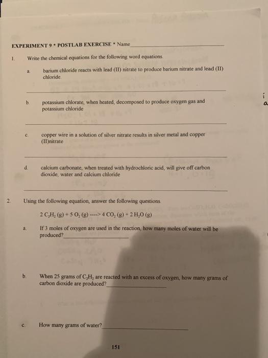 Solved EXPERIMENT 9 REPORT SHEET NAME A Single replacement | Chegg.com