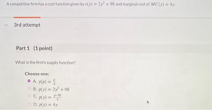 Solved A competitive firm has a cost function given by | Chegg.com