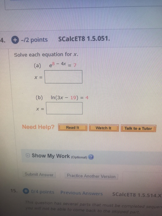Solved + -/2 points SCalcET8 1.5.051. Solve each equation | Chegg.com