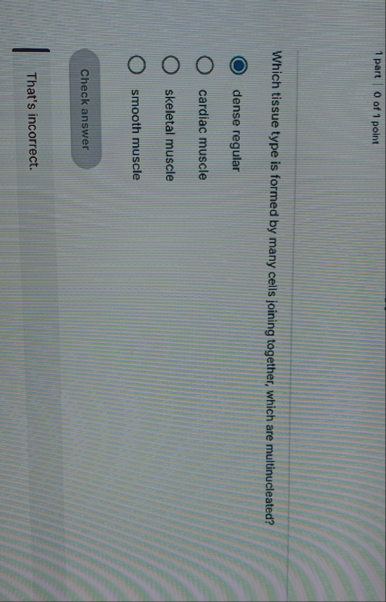 Solved 1 ﻿part 0 ﻿of 1 ﻿pointWhich tissue type is formed by | Chegg.com