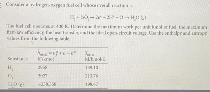 Solved = Consider a hydrogen-oxygen fuel cell whose overall | Chegg.com