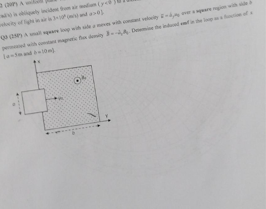 Solved Q3 (25P) ﻿A small square loop with side a moves with | Chegg.com
