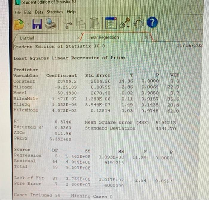 Solved Part 3: Final Model Interpretations a. Identify the | Chegg.com