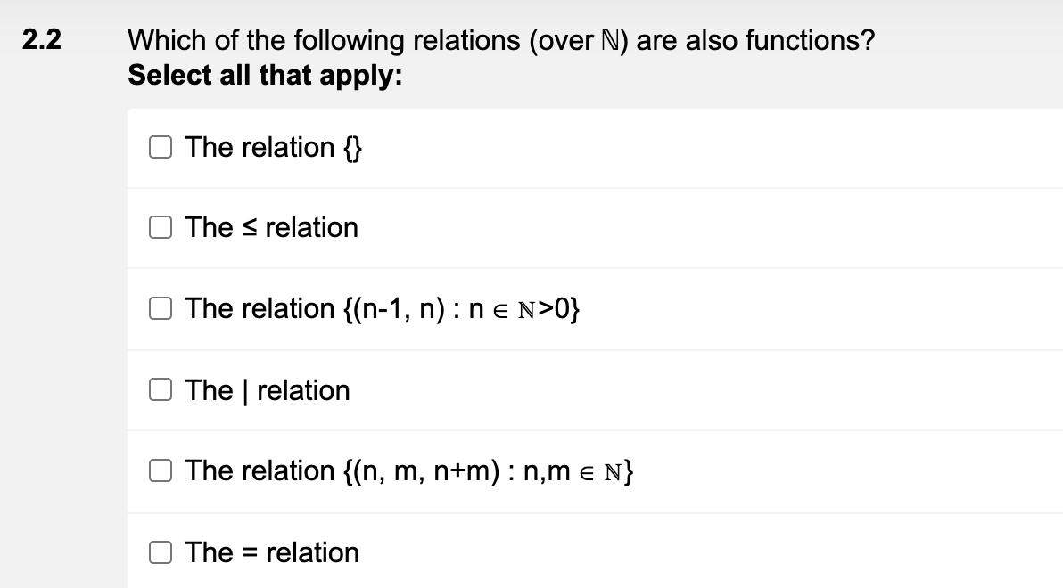 Solved 2.2 ﻿Which of the following relations (over N ) ﻿are | Chegg.com