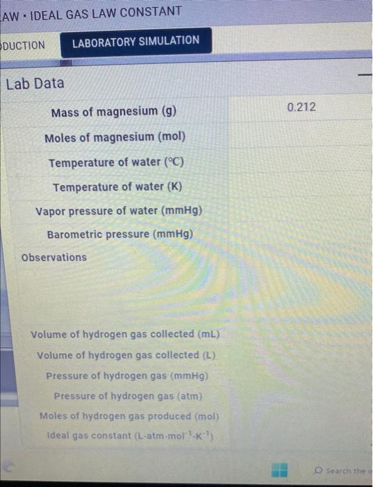 Volume of hydrogen gas collected (L). Pressure of | Chegg.com