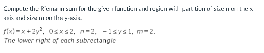Solved Compute the Riemann sum for the given function and | Chegg.com