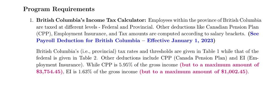 Solved Table 1: 2023 British Columbia's tax rates and income | Chegg.com