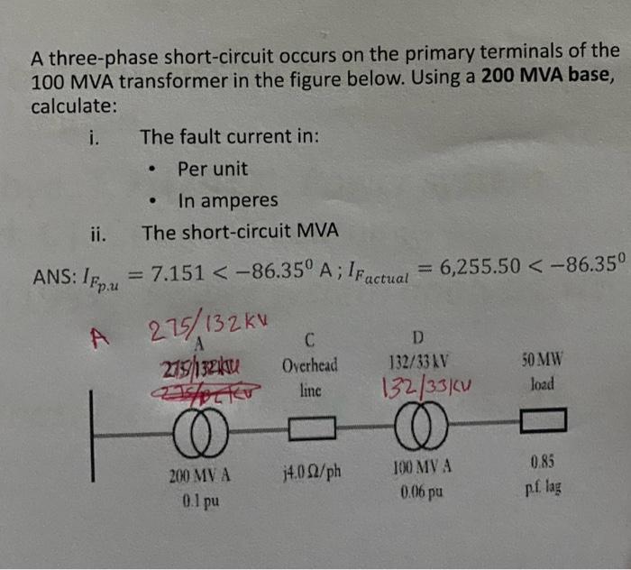 Solved A three-phase short-circuit occurs on the primary | Chegg.com