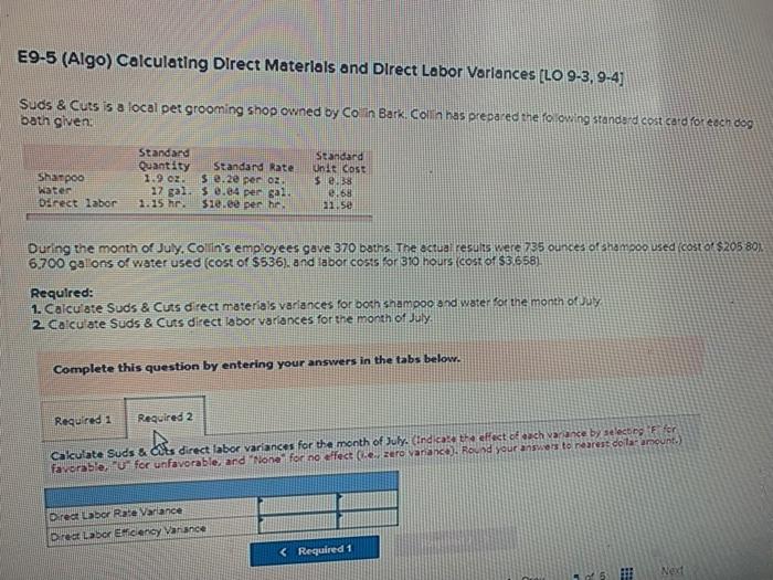 Solved E9-5 (Algo) Calculating Direct Materials and Direct | Chegg.com