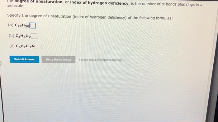 Solved The degree of unsaturation, or index of hydrogen | Chegg.com