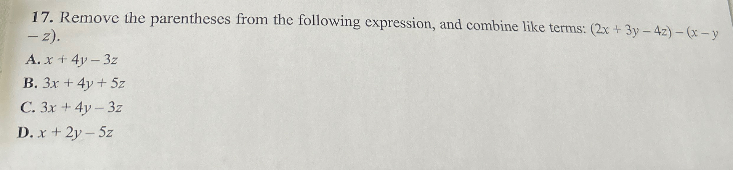 Solved Remove the parentheses from the following expression, | Chegg.com
