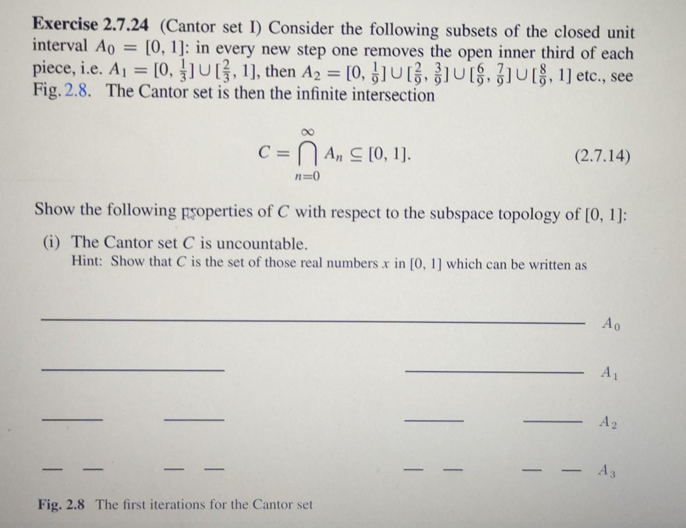 Solved Exercise 2.7.24 (Cantor set I) Consider the following | Chegg.com
