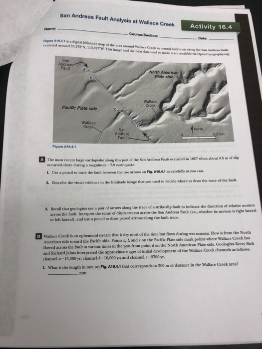 Solved San Andreas Fault Analysis at Wallace Creek Activity | Chegg.com