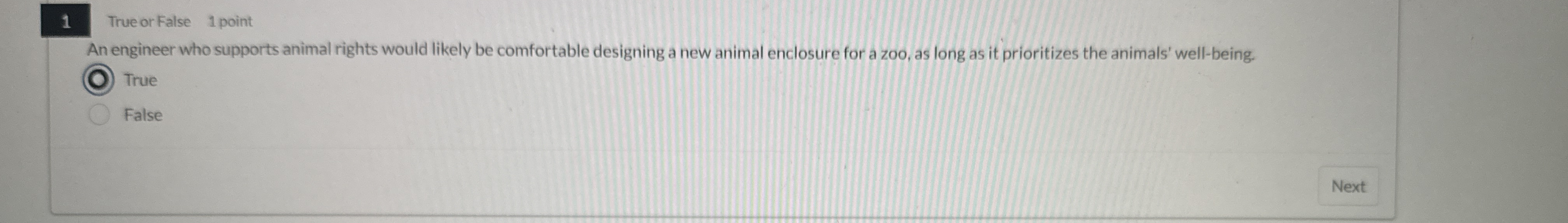 Solved 1True or False1 ﻿pointAn engineer who supports animal | Chegg.com